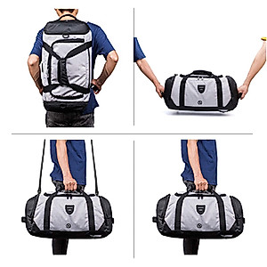 Gym Duffle Bag Backpack Waterproof Sports Duffel Bags Travel Weekender Bag for Men Women Overnight Bag with Shoes Compartment Grey