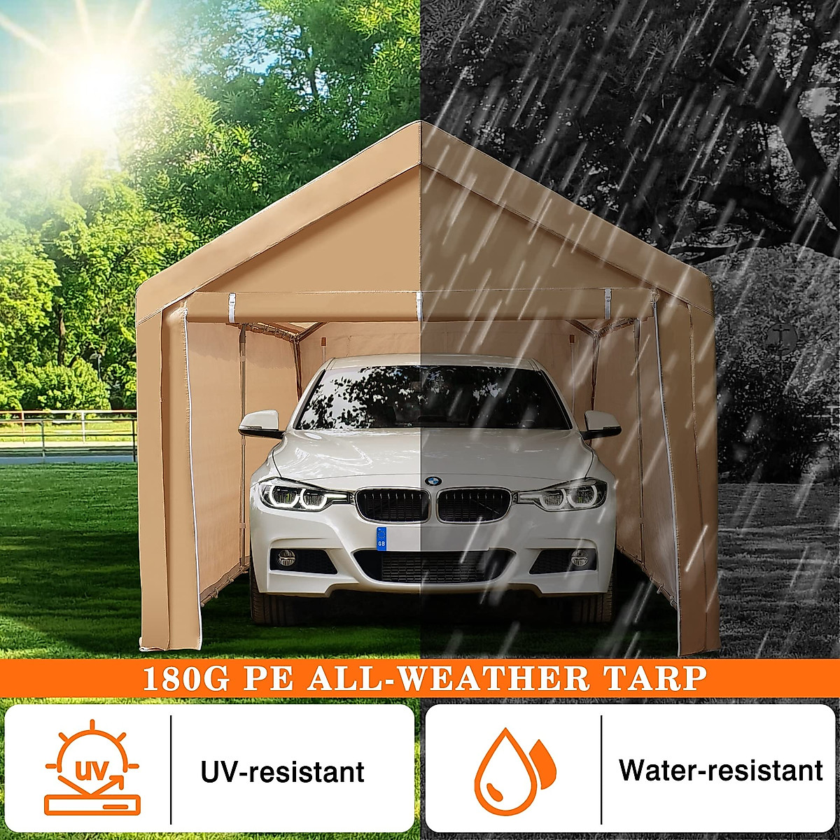 Sophia & William 10'x20' Car Canopy, Heavy-Duty Carport with Removable Sidewalls & Doors, UV & Water Resistant, Portable Car Shelter