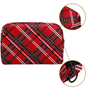 TBOUOBT Cosmetic Travel Bags, Makeup Case, Makeup Bag for Toiletries, Red Black Plaid Retro
