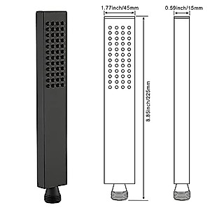 Asyas Solid Brass High Pressure Hand Held Shower Square Sprayer Head with Fixed Elbow Wall Connector Shower Holder and Hose Set Matte Black