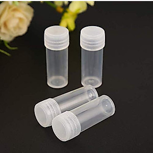 LASSUM 50 Pcs Plastic Sample Bottles Mini Clear Storage Case with Lid, 5ML Small Bottle Vial Storage