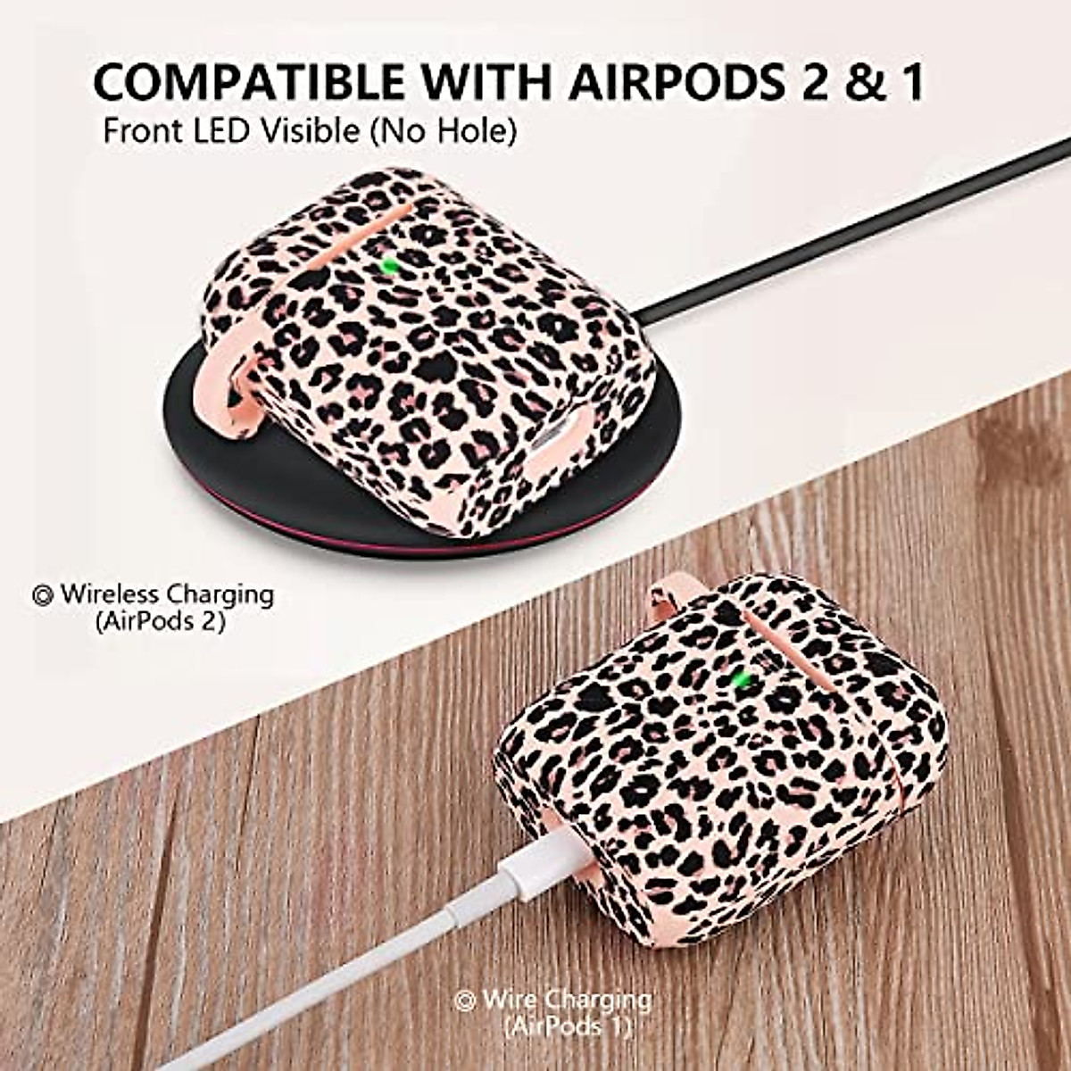 AIRSPO Airpod Case Airpods Case Cover for Apple AirPods 2&1 Silicone Protective Skin Cute Airpod Case for Girls with Pom Pom Fur Ball Keychain/Strap/Accessories (Leopard Print+Fur Ball)