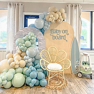 The Big One Balloon Garland Arch Kit, 147 pcs Haze Fog Blue Pastel Green and Apricot Balloons for Beach Party Boho Bridal Surf Theme First Birthday On Board Woodland Baby Shower Supplies (Blue)