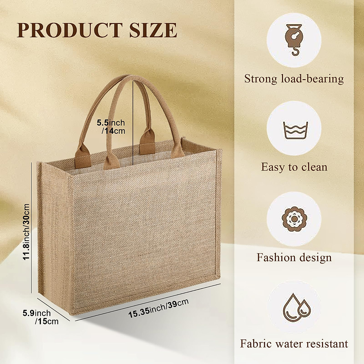 10 Pack Burlap Tote Bags Reusable Jute Bags with Handles Blank Burlap Tote Large Jute tote 15.1X11.8X5.5Inch Burlap Gift Bags for Grocery Shopping Wedding Travel Bachelorette Party Embroidery DIY Art