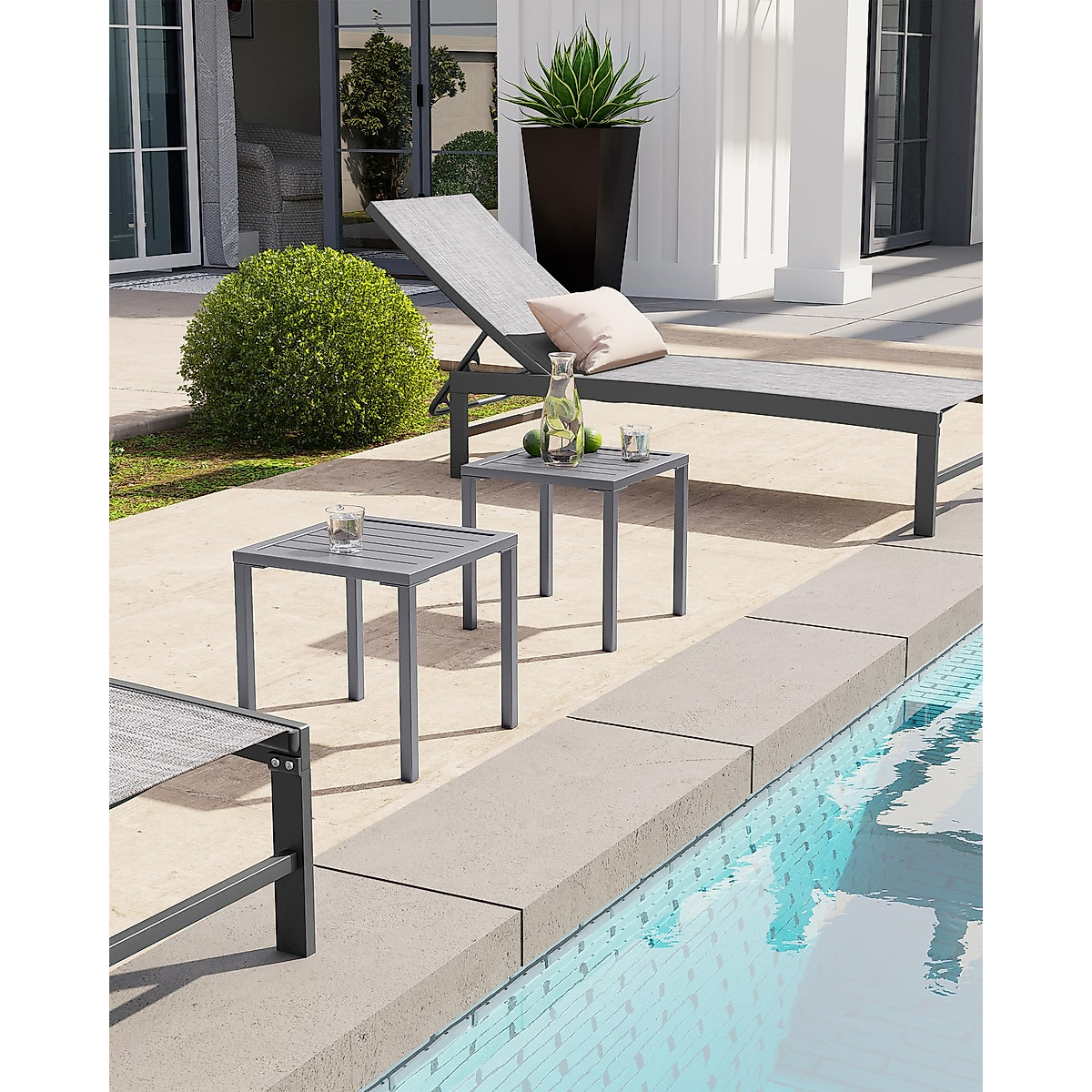 Crestlive Products Aluminum Outdoor Side Table Set of 2, Pool Lounge Chair Side Table, Weather Resistant Small Square Coffee End Table for Patio, Yard, Garden, Porch, Deck, Outdoor