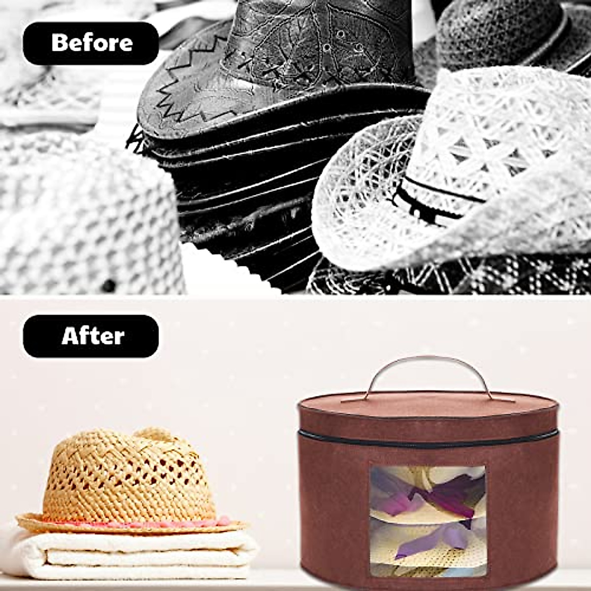 Munskine Hat Boxes for Women Storage & Men Hat Boxes With Lids - Large Capacity Hat Box Storage Round Box for Travel With Dust proof Lid Toy Storage