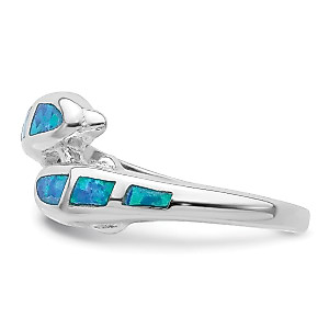 IceCarats 925 Sterling Silver Created Blue Opal Sea Dolphin Ocean Fish Beach Nautical Ring Size 8