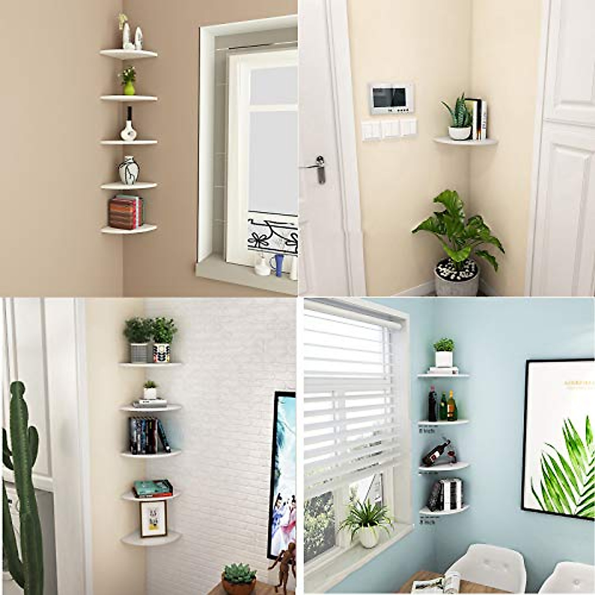 8 Inch Floating Corner Shelf Set of 2,White Wall Mounted Corner Storage Shelf for Bedroom, Living Room, Bathroom, Display Shelf for Small Plant, Photo Frame, Toys and More