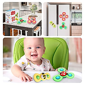 ALASOU 3PCS Suction Cup Spinner Toys for 1 Year Old Boy Girl|Spinning Top Baby Toys 6 12 18 Months|1 2 Year Old Boy Birthday Gift|Baby Bath Toys for Kids Ages 1-3|Sensory Toys for Toddlers 1-3