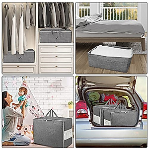 2Pack 105L Extra Large Storage Bags, Folding Moving Comforter Blanket Storage Bags Closet Organizers and Storage Containers for Clothes with Strong Handles&Zippers Clear Window for Bedding Pillow Grey