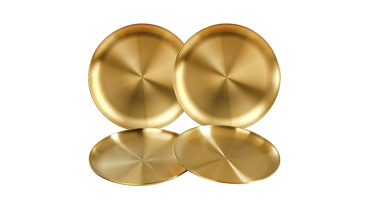 Stainless Steel Dinner Plates 4 Pack - Elegant Gold 9 Inch Plates
