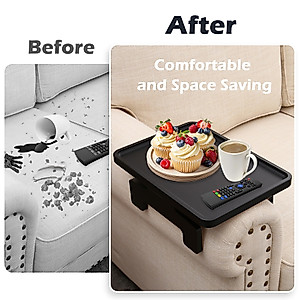 BAMBOOTRAY Clip Tray Side Table,Sofa Clip on Tray for Armrest Tray,Sofa Arm Table with Phone Holder,Couch Table for Living Room Bedroom,TV Tray Table for Eating & Drinking (Black, 13.7" D x 9.8" W)