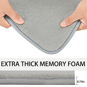 Htworg CR Thick Memory Foam Bathroom Mat, Super Absorbent & Non-Slip Bath Rug, Soft and Cozy Velvet Bath Mat, Durable& Machine Washable Carpet for Bathroom Floor, Tub and Shower, 32 x 20 Inches, Grey