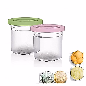 EVANEM 2/4/6PCS Creami Containers, for Ninja Creami Deluxe Pints,16 OZ Ice Cream Containers Pint Safe and Leak Proof for NC301 NC300 NC299AM Series Ice Cream Maker,Pink+Green-2PCS