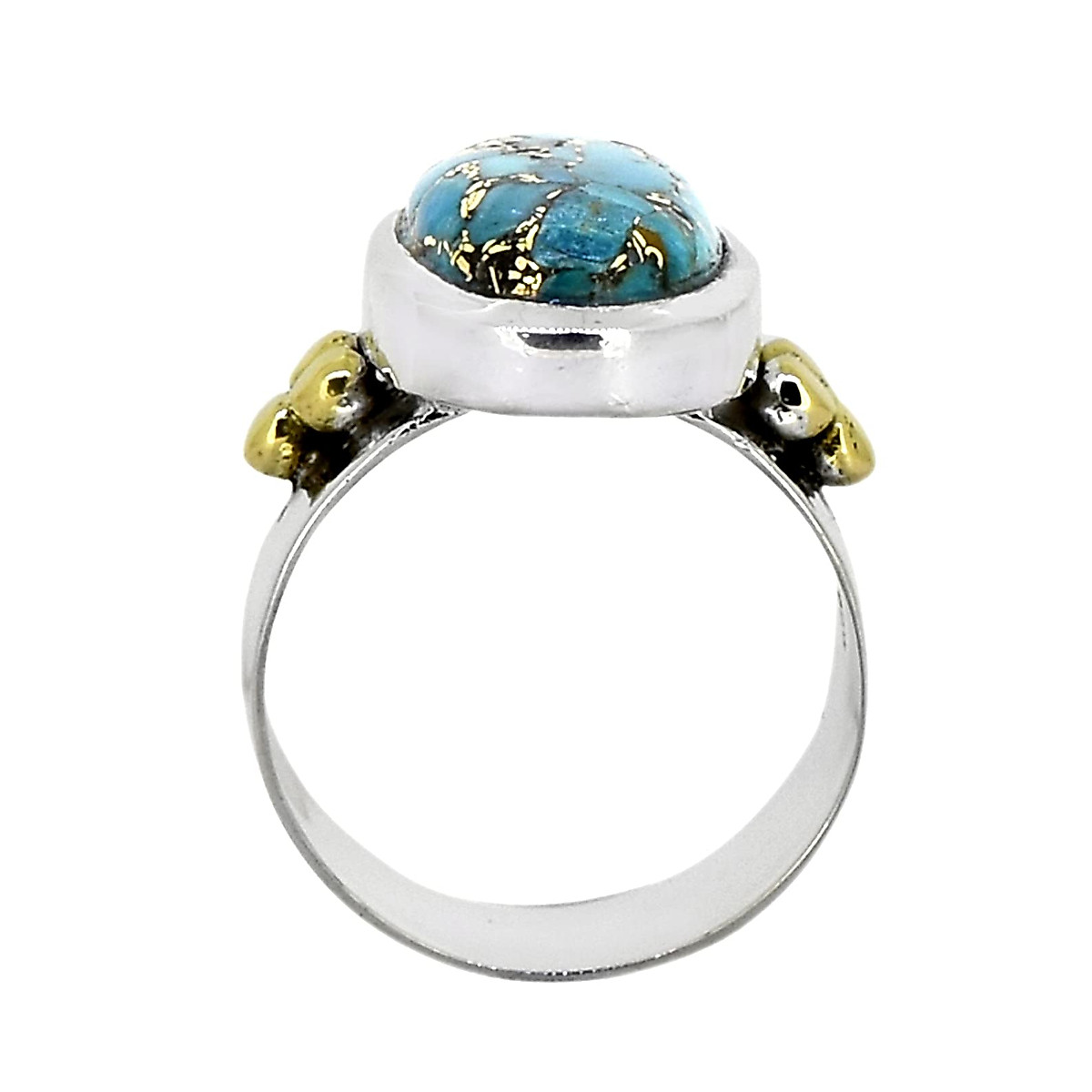 YoTreasure Blue Copper Turquoise Bold Ring .925 Sterling Silver with Brass Accents