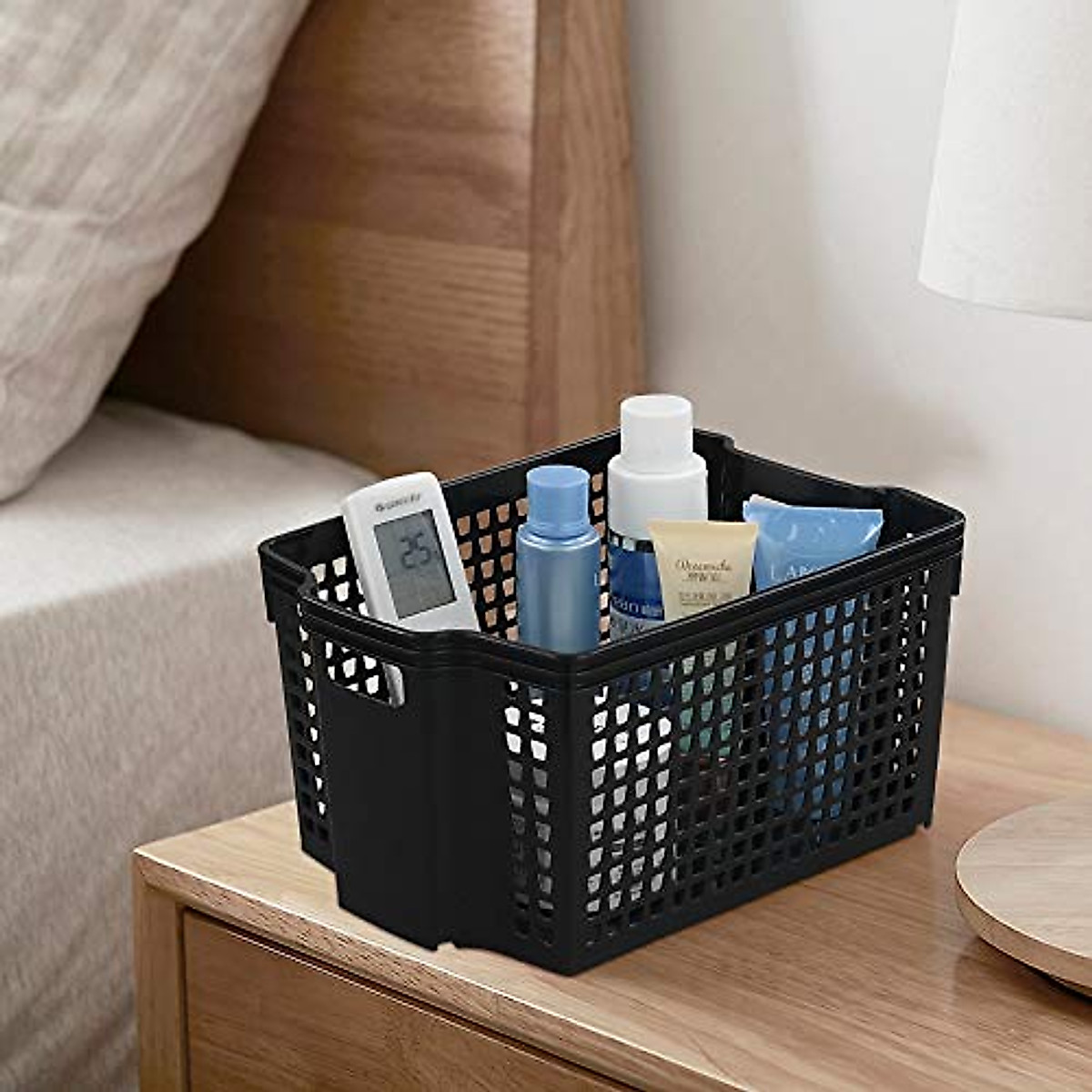 Yubine Black Plastic Storage Basket, Stacking Baskets Bin, 6 Packs