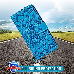 Phone Case for iPhone 7plus 8plus 7/8 Plus Wallet Cases with Tempered Glass Screen Protector Leather Flip Cover Card Holder Stand Cell Accessories i Phone7s 7s + 7+ 8s 8+ Phones8 Women Men Blue