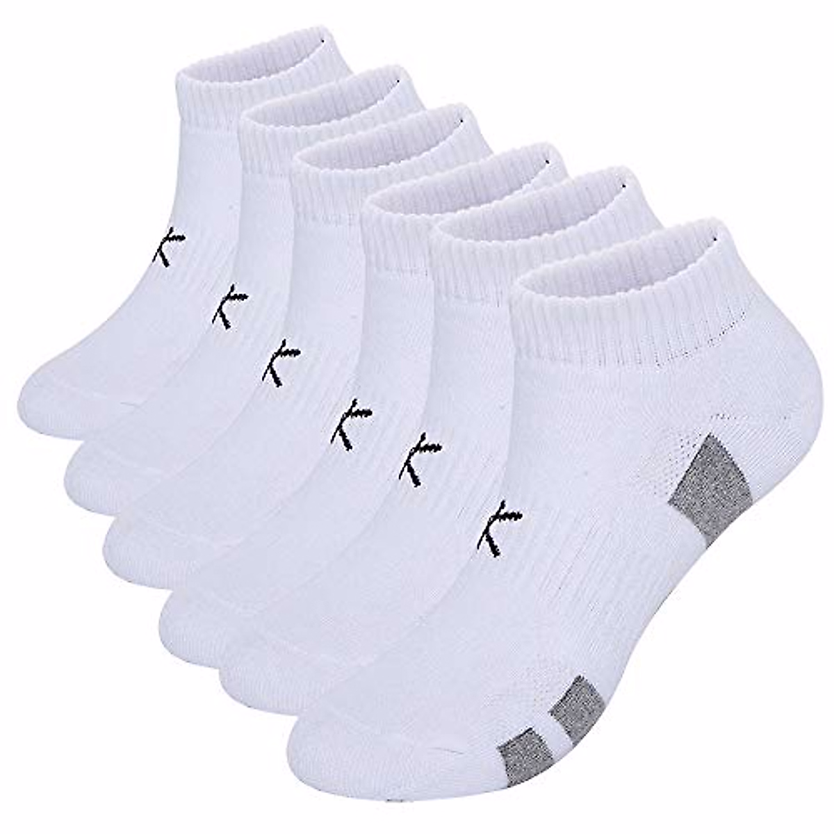 KONY Women's 6 Pairs Thick Cotton Cushioned Low Cut Ankle White Athletic Socks Mesh No Show Running Socks Size 6-9 (White - 6 Pairs)