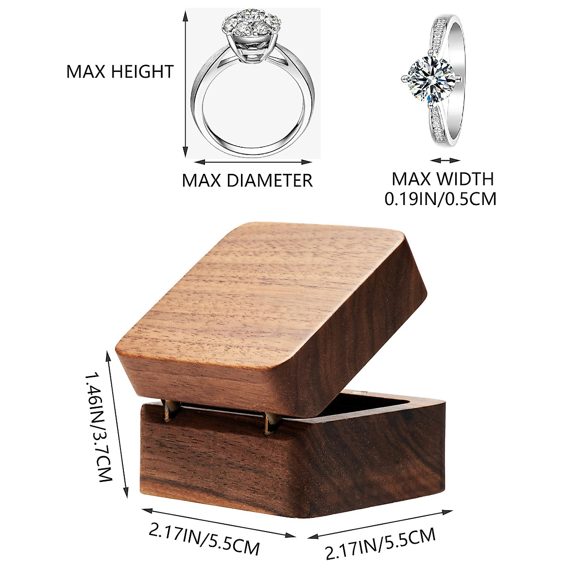 COSISO Square Solid Wood Double Ring Box Case for Wedding Ceremony Engagement Proposal,Wooden Ring Holder for 2 Rings (Beige Inner)