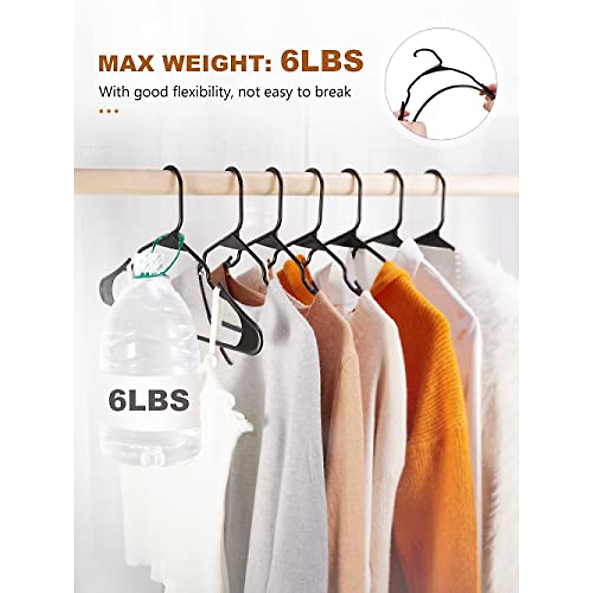 Jersow Black Plastic Hangers 50 Pack, Clothes Hangers Space Saving, Heavy Duty Coat Hangers for Closet, Non Slip Clothing Notched Hangers, Durable Slim Black Hangers for Coat, Shirt, Short, Suits