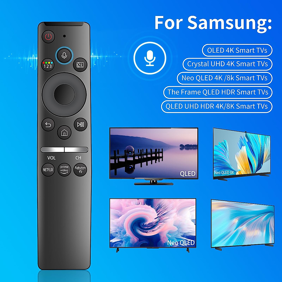 BN59-01312A Smart TV Voice Remote,for Samsung-TV-Remote,Compatible for All Samsung with Voice Function Smart Curved Frame QLED LED LCD 8K 4K TVs （with Netflix, Prime Video, and Hulu）
