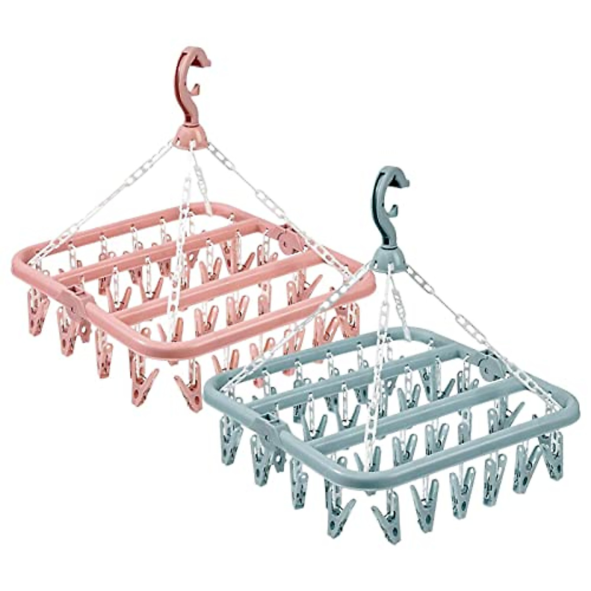 2 Pack Clothes Drying Hanger with 32 Clips, Clothes Drying Rack, Foldable Laundry Clip Hanger, Underwear Hangers for Drying, Drip Drying Rack for Drying Socks Lingerie Baby Clothes Towels Bras
