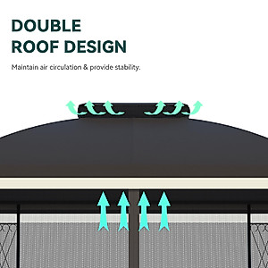 FUNG YARD 10x10 Outdoor Gazebo, Double Roof Patio Gazebo with Mosquito Netting, Sturdy Steel Frame, Sun & Waterproof, Perfect for Backyard, Garden, Party (Brown)