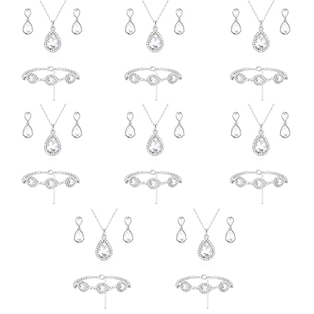 OTTFF Teardrop Jewelry Set for Bridal Bridesmaid,8 Sets Silver Plated Necklace Earrings Bracelet Set For Wedding Gift
