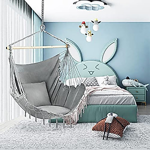 PUREKEA Oversized Hammock Chair with Hanging Hardware Kit, Swing Chair for Indoor & Outdoor, Max 330 Lbs, Include Carry Bag & Two Soft Seat Cushions (Light Grey)