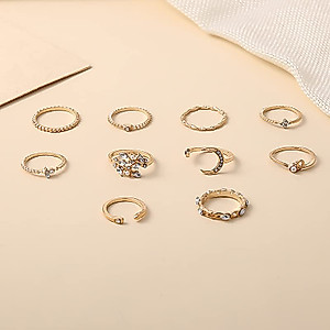 FUTIMELY Boho Retro Stackable Rings Sets for Teens Girls Women Rhinestone Knuckle Joint Finger Kunckle Nail Ring Sets (B)