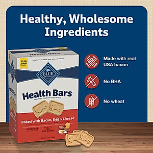 Blue Buffalo Health Bars Crunchy Dog Biscuits, Oven-Baked With Natural Ingredients, Bacon, Egg & Cheese, 3-lb Box
