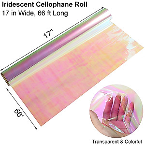 SYOGUA Iridescent Pink Cellophane Wrap Roll (17 in Wide x 66 ft Long) Colorful Gift Wrap Cellophane Roll Transparent Iridescent Cellophane Wrapping Plastic for Baskets, Treats, DIY Craft, Gifts