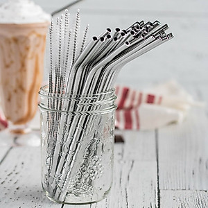 Reusable Stainless Steel Drinking Straws, 20 Pcs 4 Size - 6.3'' 7.1'' 8.5'' 10.5'', BPA Free Long Short Smoothie Drinking Curved Bent Straws with 2 Brushes and Carry Bag, Fit for 10/20/30 oz Tumblers
