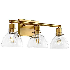 CCYCOL Gold Bathroom Light Fixtures - 3-Light Modern Bathroom Vanity Light Over Mirror with Clear Glass Shade, 22.4 Inch Bath Wall Sconce Lighting Brushed Gold Vanity Lights for Bathroom, Dressing