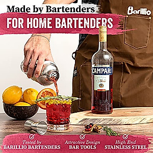 barillio Elite Cocktail Shaker Set Bartender Kit 24 oz Stainless Steel Martini Mixer, Muddler, Mixing Spoon, Jigger, 2 Liquor pourers, Velvet Bag, Recipes Booklet & eBook