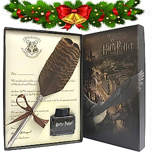 Feather Quill Pen with Ink Writing Dip Ink Pen Quill Pen with Ink Metal Nib Calligraphy Pen Gift Set for Kids