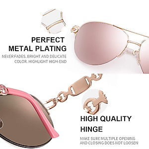 FENCHI Classic Aviator Sunglasses for Women Mirrored Lens Chain Arms Half Rim Metal Frame Sun Glasses UV 400 Protection 60mm
