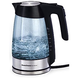 Chef'sChoice 679 Cordless Electric Glass Kettle with Soft-Touch Handle Auto Shut-Off and Boil-Dry Protection, 1.7 Liter, Silver