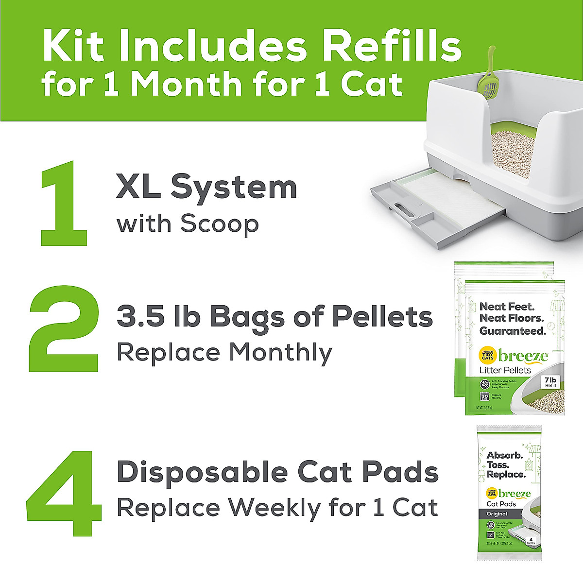 Purina Tidy Cats Non Clumping Litter System, Breeze XL All-in-One Odor Control & Easy Clean Multi Cat Box - 18 lb. Box