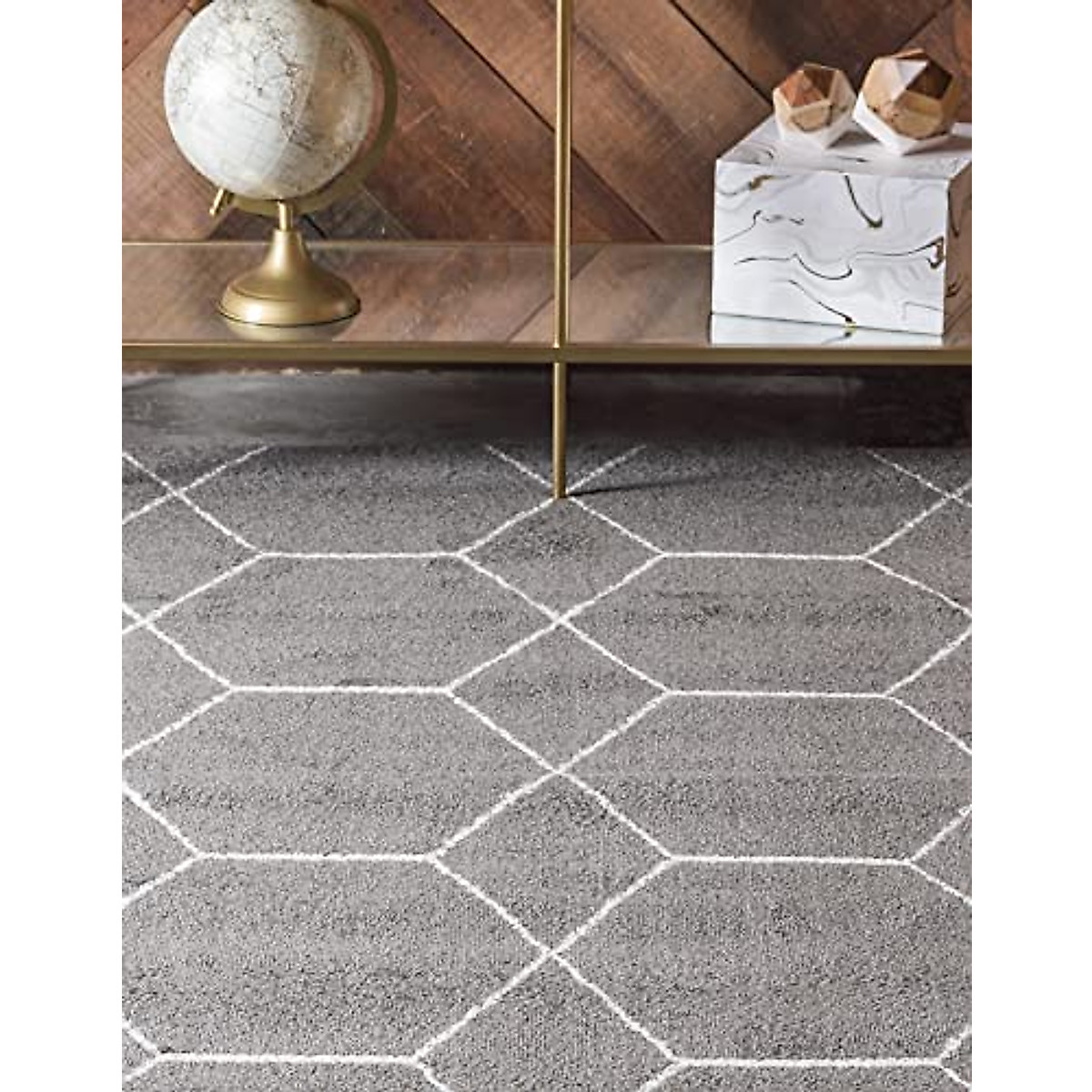 Unique Loom Trellis Frieze Collection Area Rug - Geometric (4' 1" x 6' 1", Dark Gray/ Ivory)
