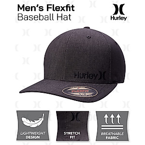 Hurley Men's Caps - Flexfit Curve Bill Baseball Cap - Summer Hats for Men (S-XL), Size Large-X-Large, Grey Black