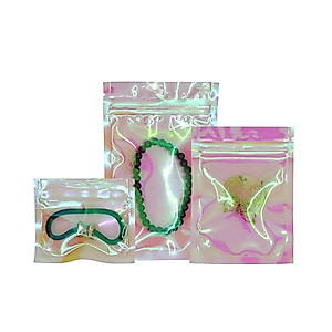 100Pcs Holographic Clear Ziplock Bags Iridescent Pouches with Tear Notch Food Packing Packaging Pouches Smell Proof Bags Storage Pouches 3.3×5.1in (8.5×13cm)