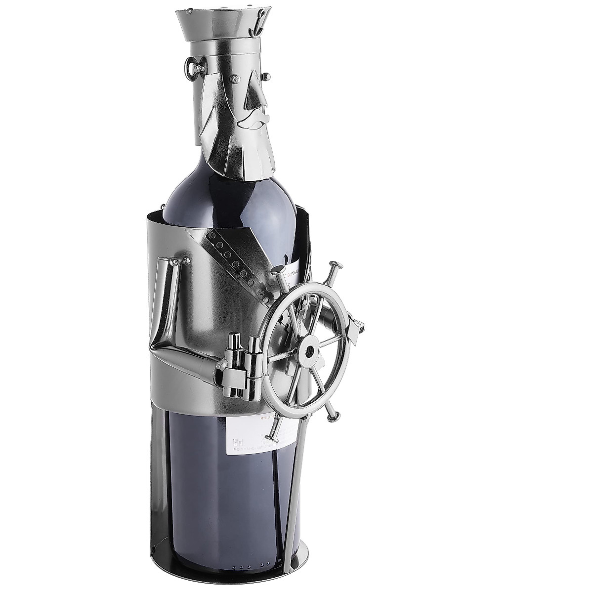 BRUBAKER Wine Bottle Holder 'Boat Captain' - Metal Sculpture - Wine Rack Decor - Tabletop - incl. Greeting Card