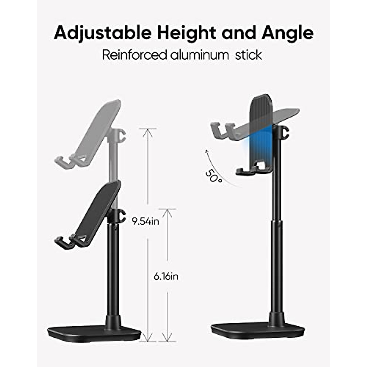 narmle Cell Phone Stand, Adjustable Phone Stand for Desk, Desktop Phone Holder Stand, Tall Phone Stand Cradle Compatible with iPhone, Galaxy and All Smart Phones