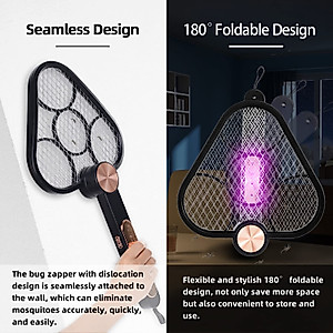 Electric Fly Swatter Racket, 4 in 1 Multifunctional Foldable Wall Mounted Electric Fly Swatter, USB Rechargeable Mosquito Zapper with 3-Layer Safety Mesh, Bug Zapper (1PC)