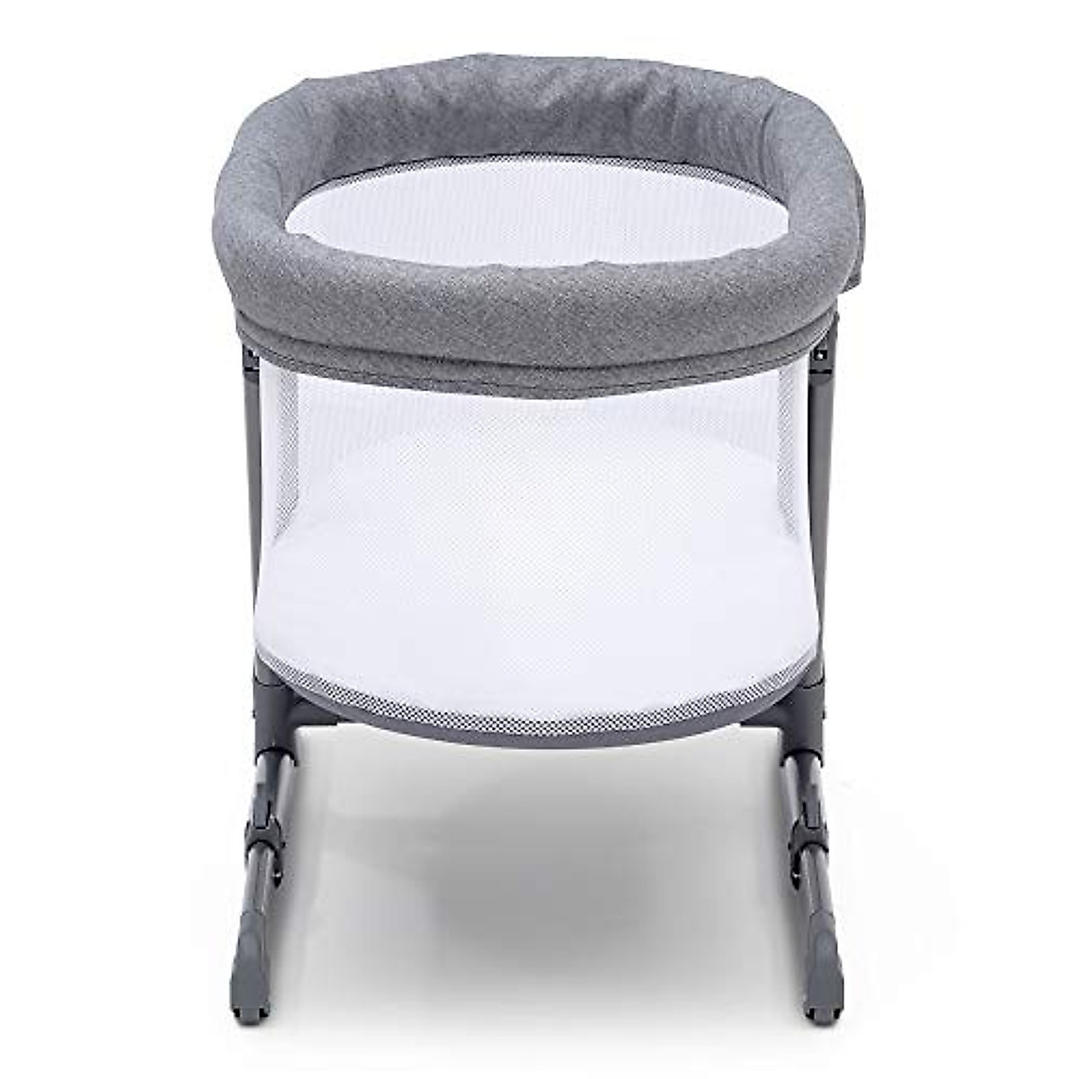 Simmons Kids Oval City Sleeper Bedside Bassinet - Adjustable Height Portable Crib with Wheels & Airflow Mesh, Grey Tweed 31.5x19.7x30 Inch (Pack of 1)