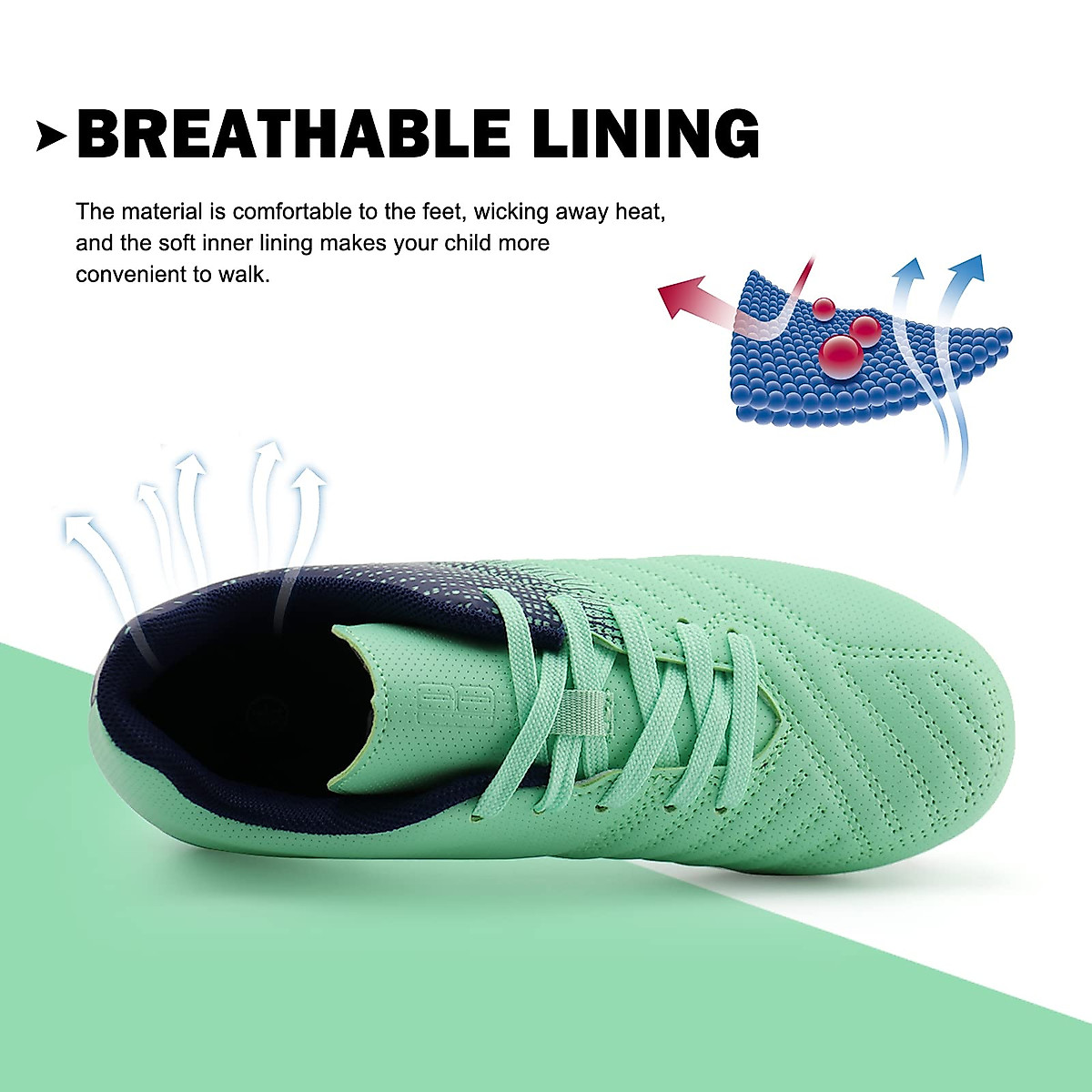 brooman Kids Soccer Cleats Boys Girls Athletic Outdoor Football Shoes (2,Green Navy)