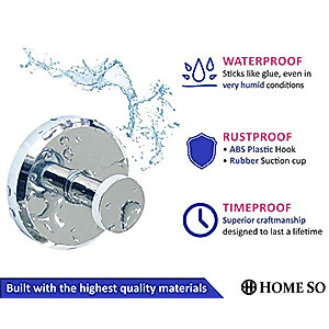 HOME SO Suction Cup Hooks for Shower, Bathroom, Kitchen, Glass Door, Mirror, Tile – Loofah, Towel, Coat, Bath Robe Hook Holder for Hanging up to 15 lbs – Waterproof & Rustproof, Chrome (4-Pack)