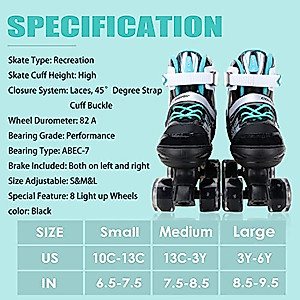 Sowume Adjustable Roller Skates for Boys and Kids, All 8 Wheels of Boy's Skates Shine, Safe and Fun Illuminating for Kids