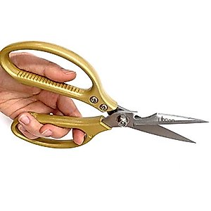 Very Sharp Multi-Purpose Scissors, Heavy Duty Shears, Left and Right Metal handle for kitchen Chicken office Garden (Gold)